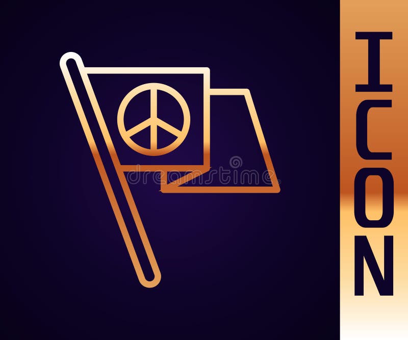 Gold Line Peace Icon Isolated on Black Background. Hippie Symbol of ...