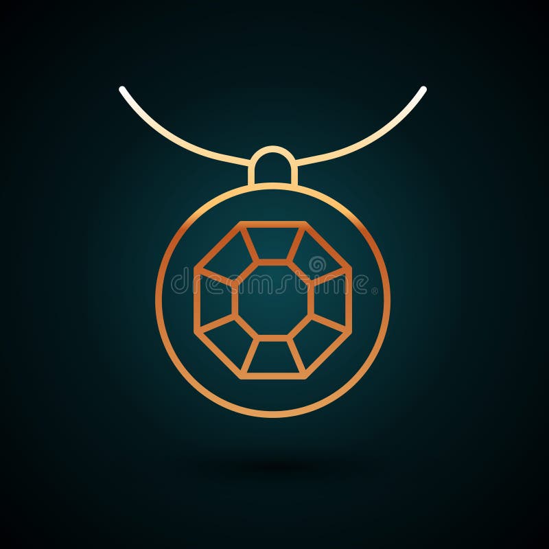 Gold Line Pendant on Necklace Icon Isolated on Dark Blue Background ...