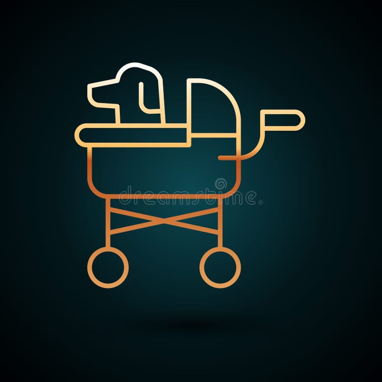 Gold Line Pet Stroller Icon Isolated on Dark Blue Background. Vector ...