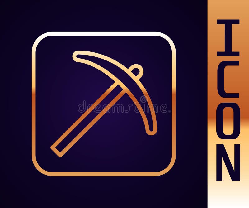 Gold Line Pickaxe Icon Isolated on Black Background. Vector Stock ...