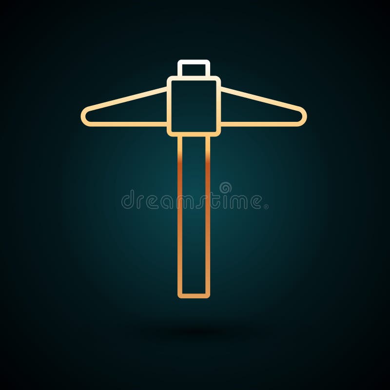 Gold Line Pickaxe Icon Isolated on Dark Blue Background. Vector Stock ...
