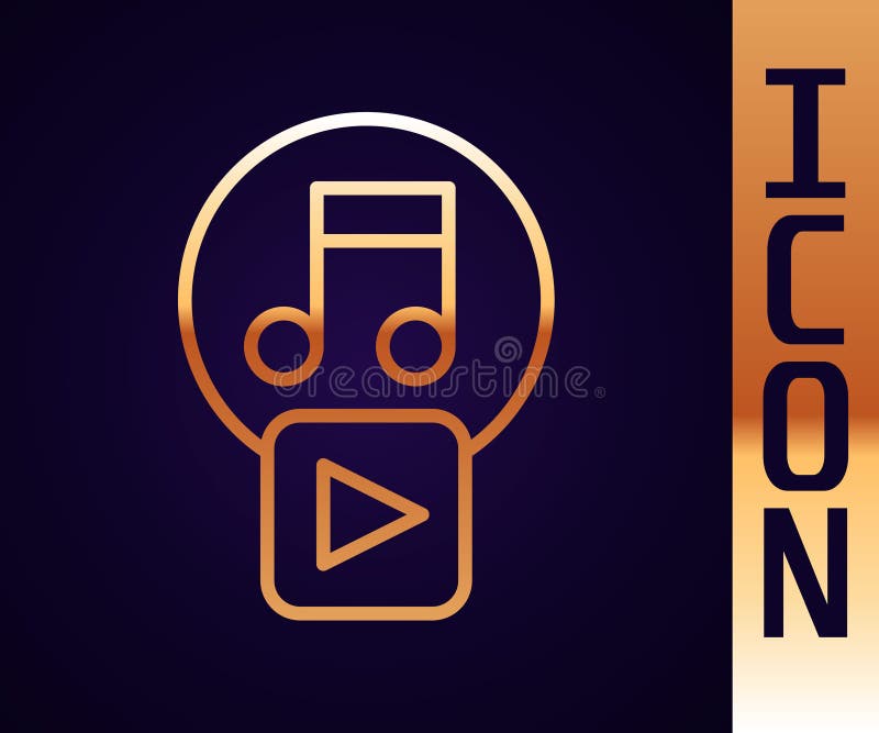 Gold Line Play in Square Icon Isolated on Black Background. Vector ...