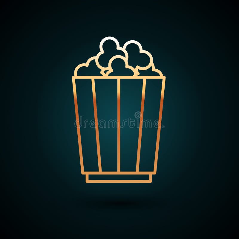 Gold Line Popcorn in Cardboard Box Icon Isolated on Dark Blue ...