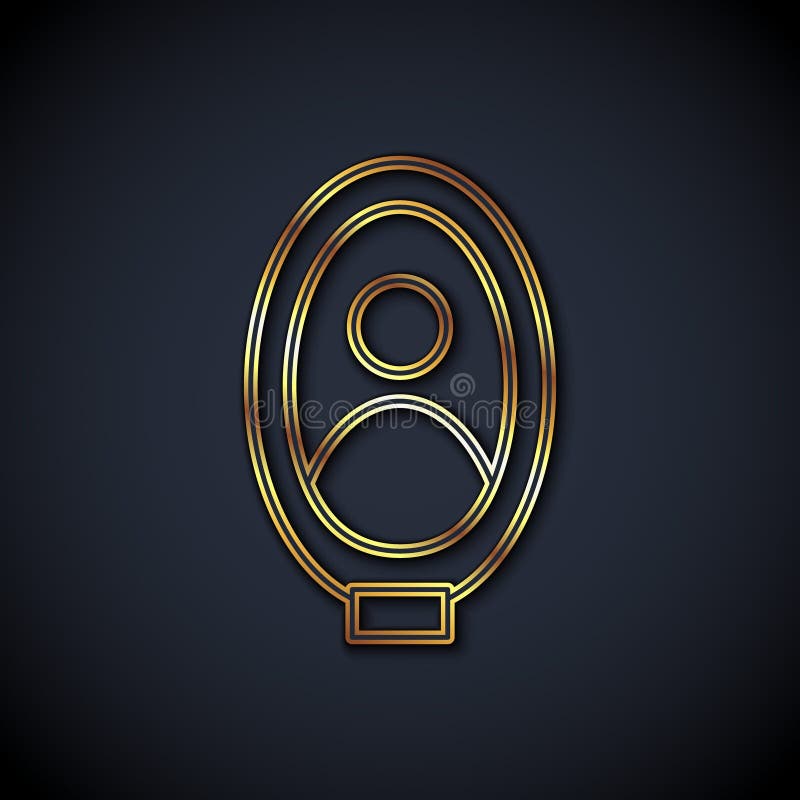 Gold Line Portrait Picture in Museum Icon Isolated on Black Background. Vector Stock ...