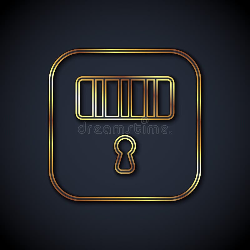 Gold Line Prison Cell Door with Grill Window Icon Isolated on Black ...