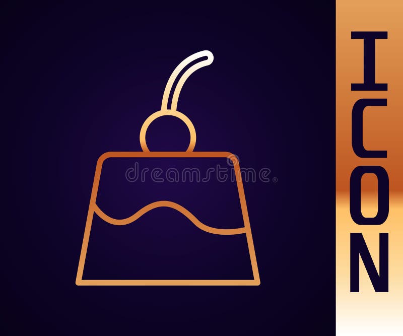 Gold Line Pudding Custard with Caramel Glaze Icon Isolated on Black ...