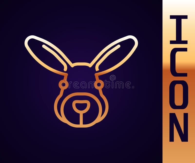 Gold Line Rabbit Head Icon Isolated On Black Background. Vector Stock ...