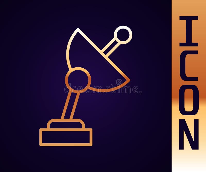 Gold Line Radar Icon Isolated on Black Background. Search System ...