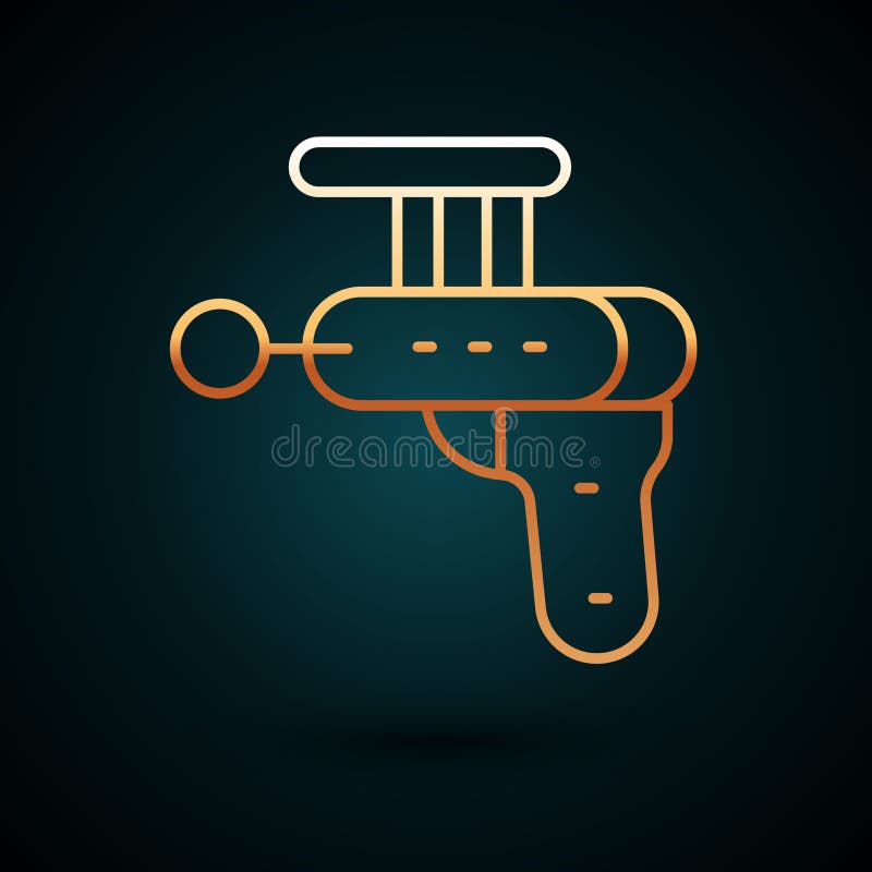 Gold Line Ray Gun Icon Isolated on Dark Blue Background. Laser Weapon ...