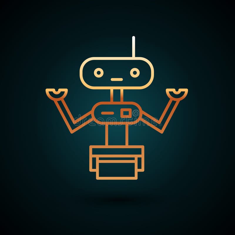 Gold Line Robot Icon Isolated on Dark Blue Background. Vector ...