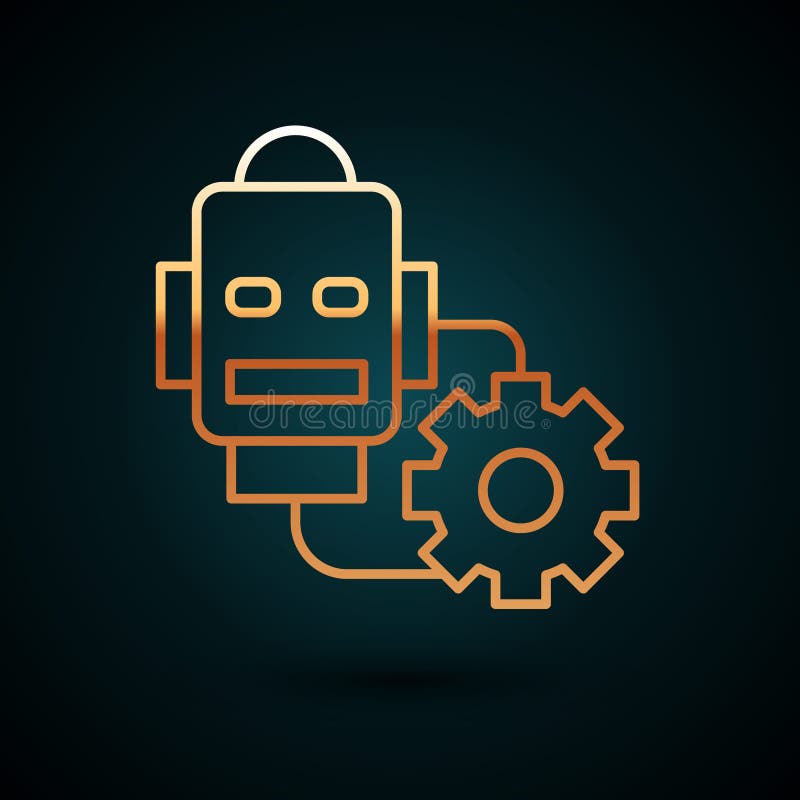 Gold Line Robot Setting Icon Isolated on Dark Blue Background ... Gold Line Robot Setting Icon Isolated on Dark Blue Background ...