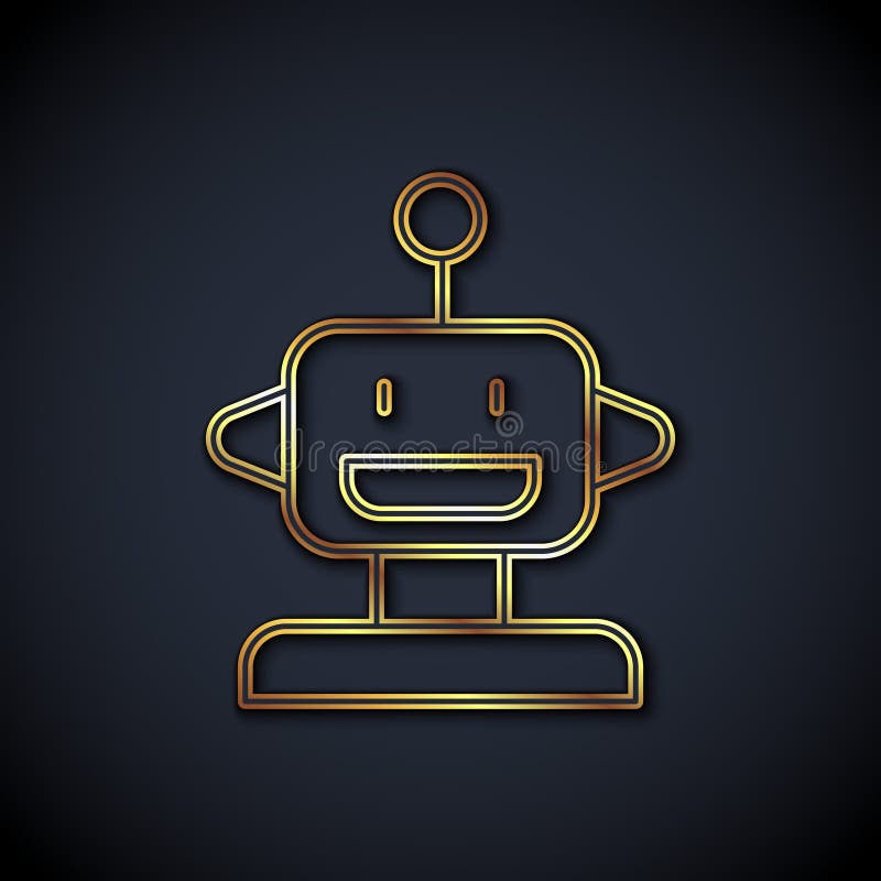 Gold Line Robot Toy Icon Isolated on Black Background. Vector Stock ...