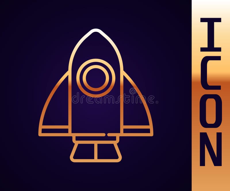 Gold Line Rocket Ship Icon Isolated on Black Background. Space Travel ...