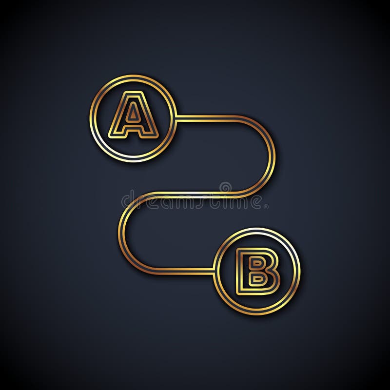 Gold Line Route Location Icon Isolated on Black Background. Map Pointer ...