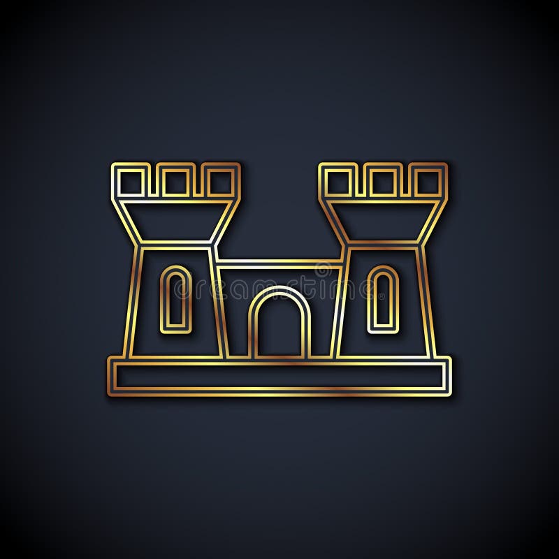 Gold Line Sand Castle Icon Isolated on Black Background. Vector Stock ...
