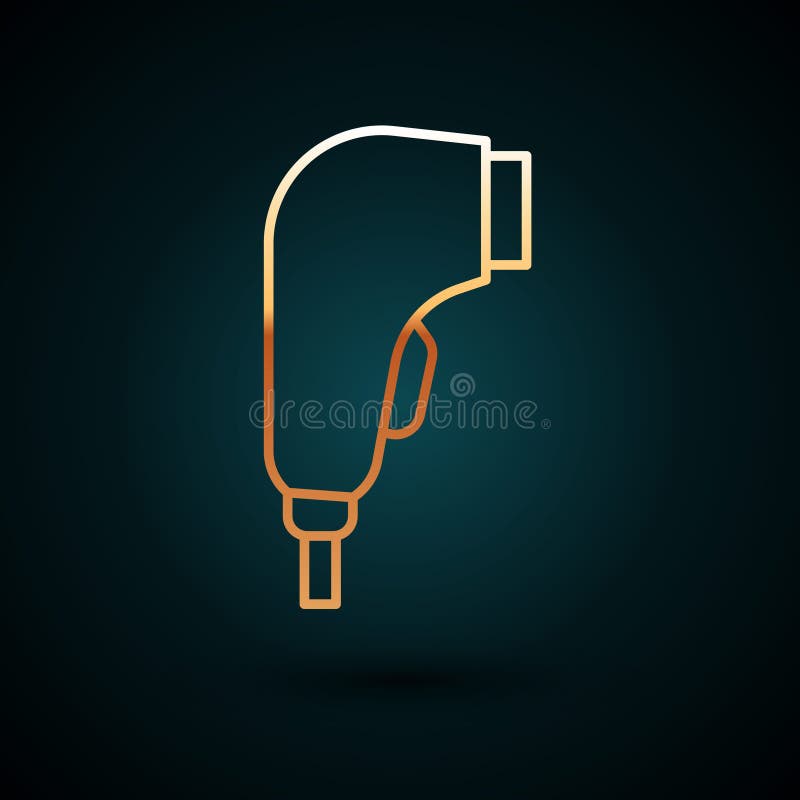 Gold Line Scanner Scanning Bar Code Icon Isolated on Dark Blue ...