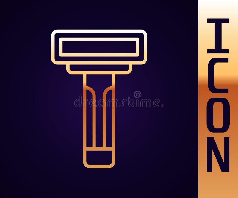 Gold Line Shaving Razor Icon Isolated on Black Background. Vector Stock ...