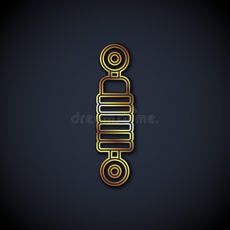 Gold Line Shock Absorber Icon Isolated on Black Background. Vector ...