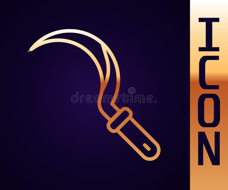 Gold Line Sickle Icon Isolated on Black Background. Reaping Hook Sign ...