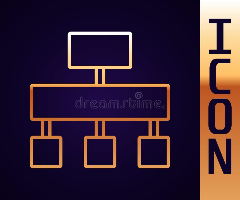 Gold Line Site Map Icon Isolated on Black Background. Vector Stock ...