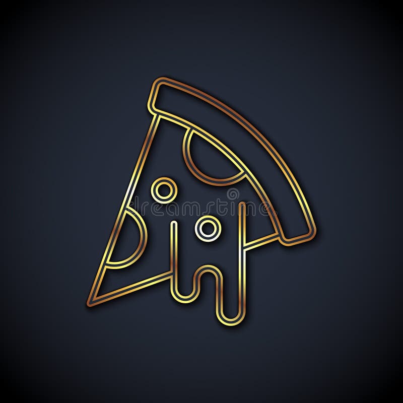 Gold Slice of Pizza Icon Isolated on Brown Background. Fast Food Menu ...