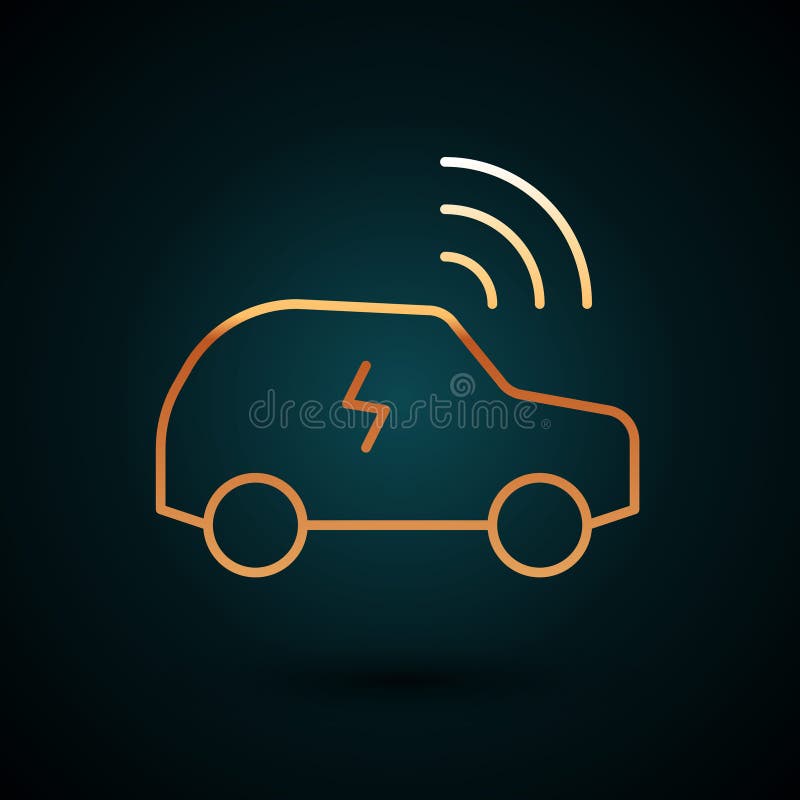 Gold Line Smart Car System with Wireless Connection Icon Isolated on ...