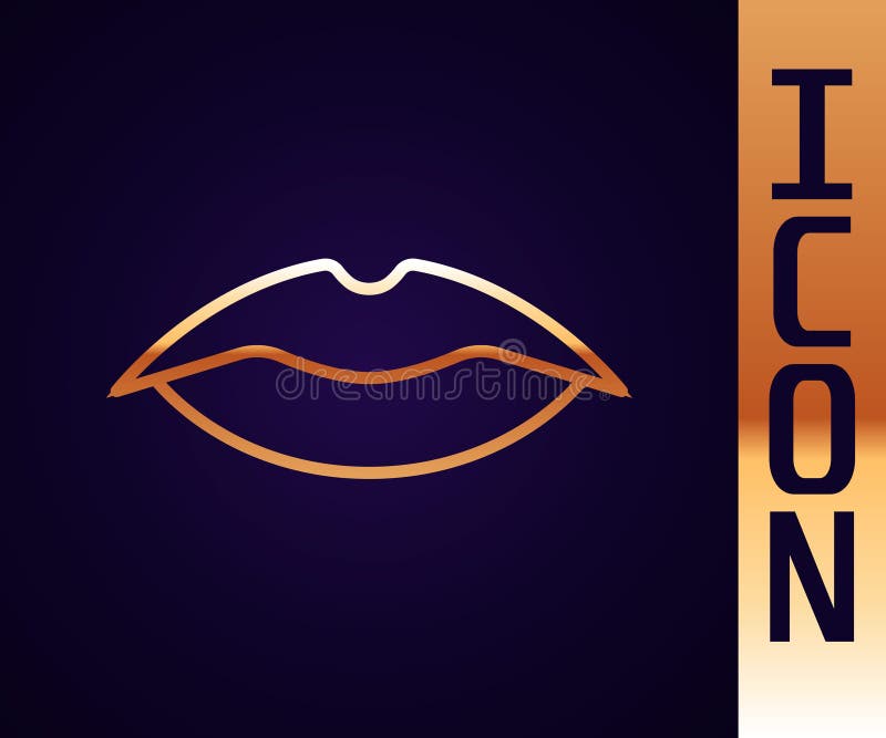 Gold Line Smiling Lips Icon Isolated on Black Background. Smile Symbol ...