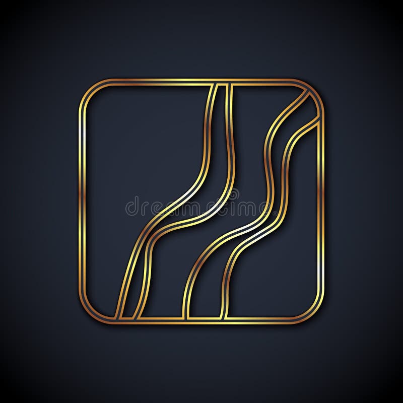 Gold Line Snake Paw Footprint Icon Isolated on Black Background. Vector ...