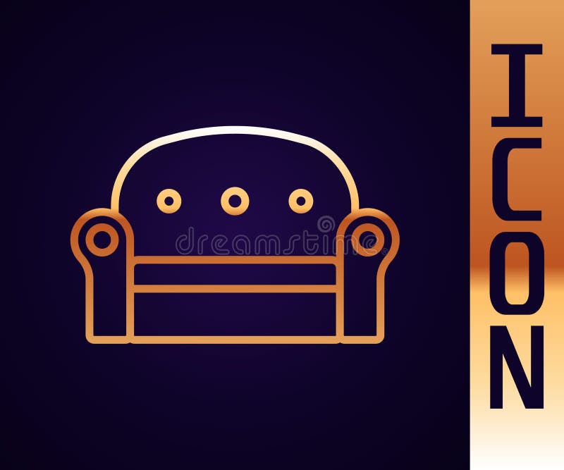 Gold Line Sofa Icon Isolated on Black Background. Vector Stock Vector ...