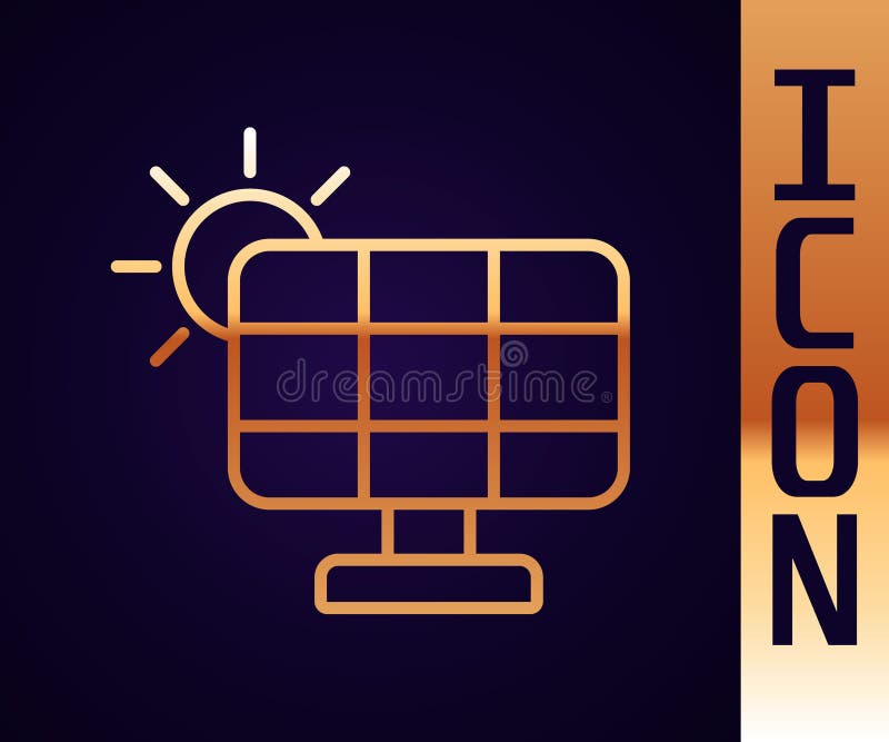 Gold Line Solar Energy Panel Icon Isolated on Black Background. Vector ...