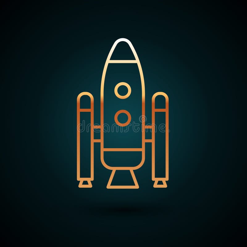 Gold Line Space Shuttle and Rockets Icon Isolated on Dark Blue ...