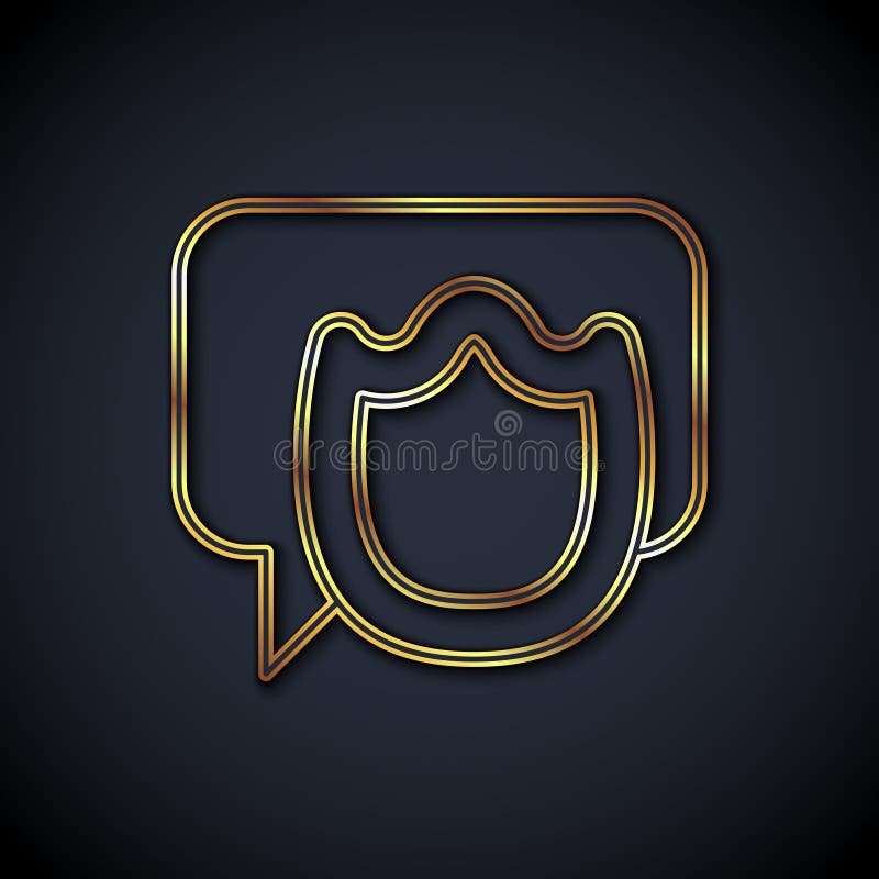 Gold Line Speech Bubble Chat Icon Isolated on Black Background. Message ...