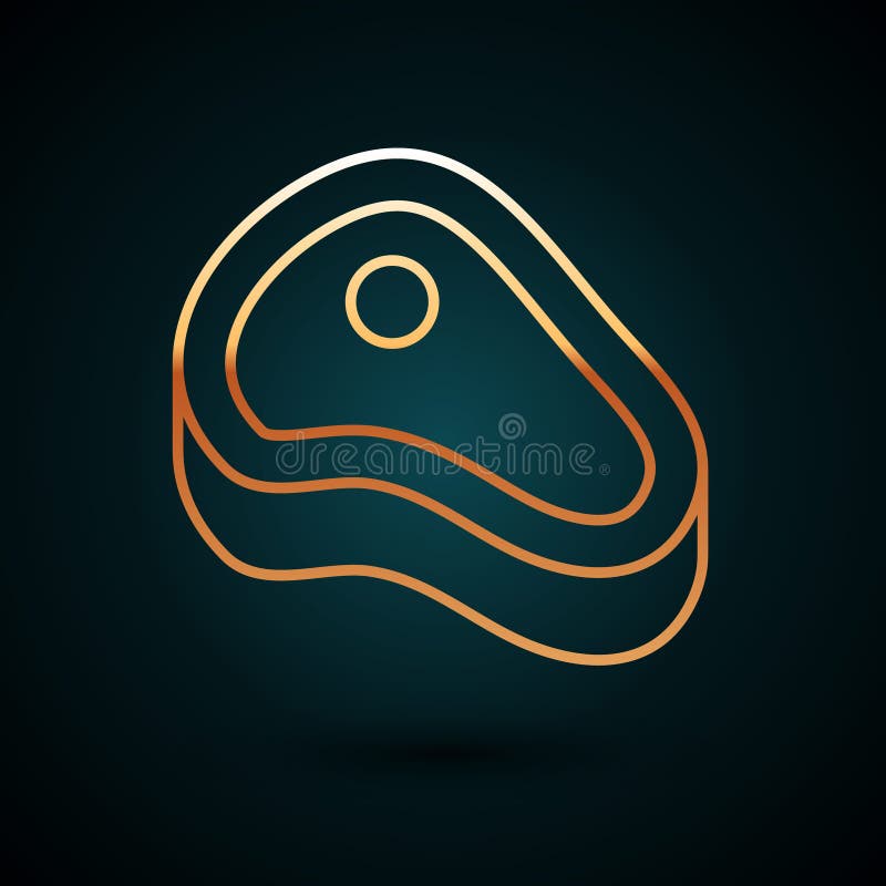 Gold Line Steak Meat Icon Isolated on Dark Blue Background. Vector ...