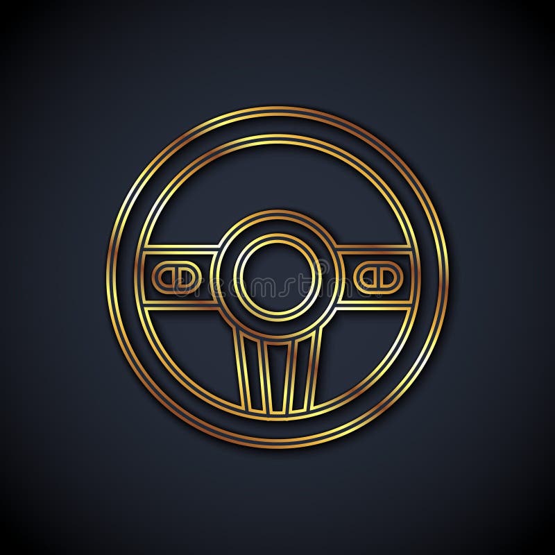 Gold Line Steering Wheel Icon Isolated on Black Background. Car Wheel ...