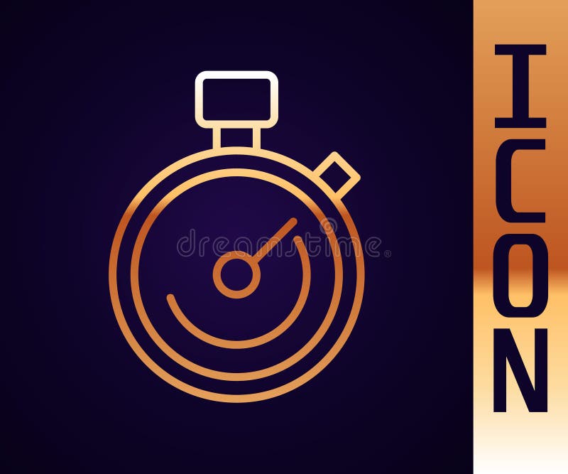 Gold Line Stopwatch Icon Isolated on Black Background. Time Timer Sign ...