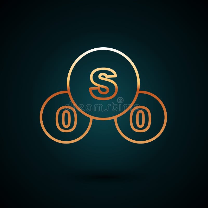 Gold Line Sulfur Dioxide SO2 Gas Molecule Icon Isolated on Dark Blue ...
