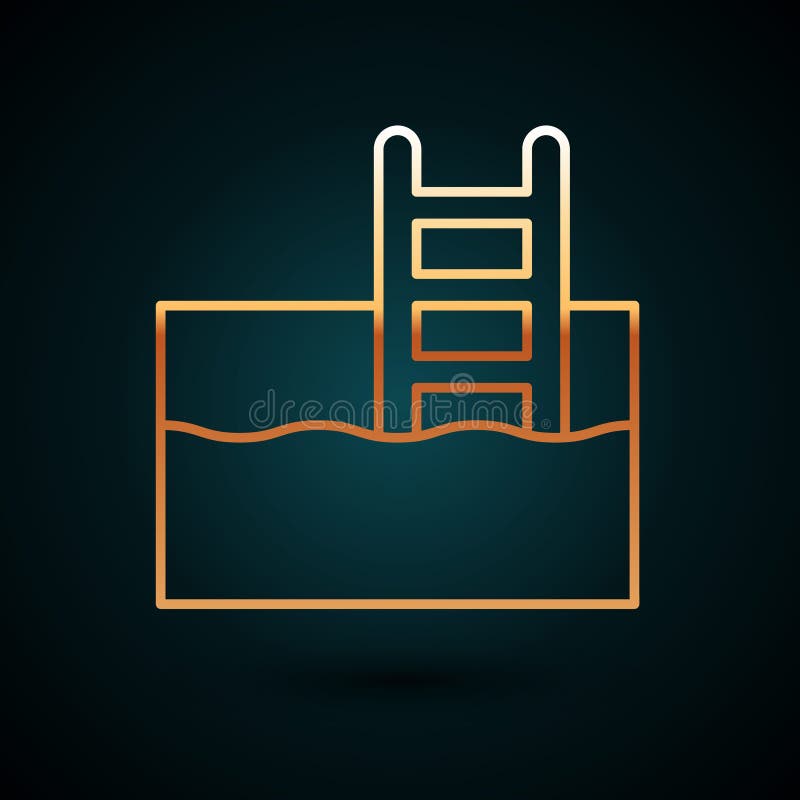 Gold Line Swimming Pool with Ladder Icon Isolated on Dark Blue ...