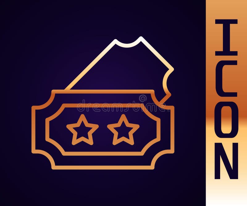 Gold Line Ticket Icon Isolated on Black Background. Amusement Park ...