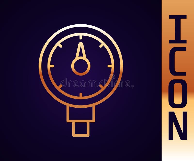 Gold Line Tire Pressure Gauge Icon Isolated On Black Background Checking Tire Pressure Gauge