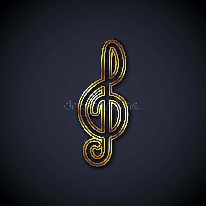 Gold Line Treble Clef Icon Isolated on Black Background. Vector Stock ...
