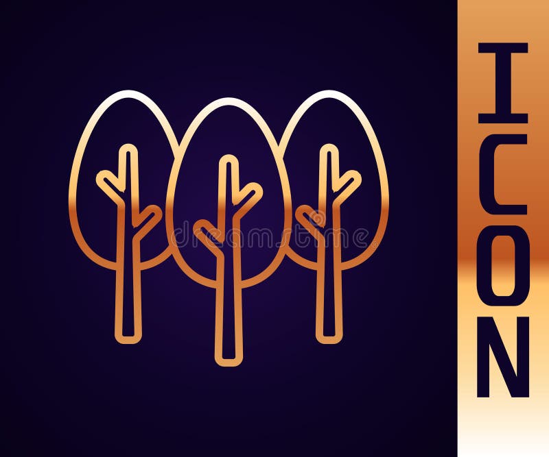 Gold Line Tree Icon Isolated on Black Background. Forest Symbol Stock ...