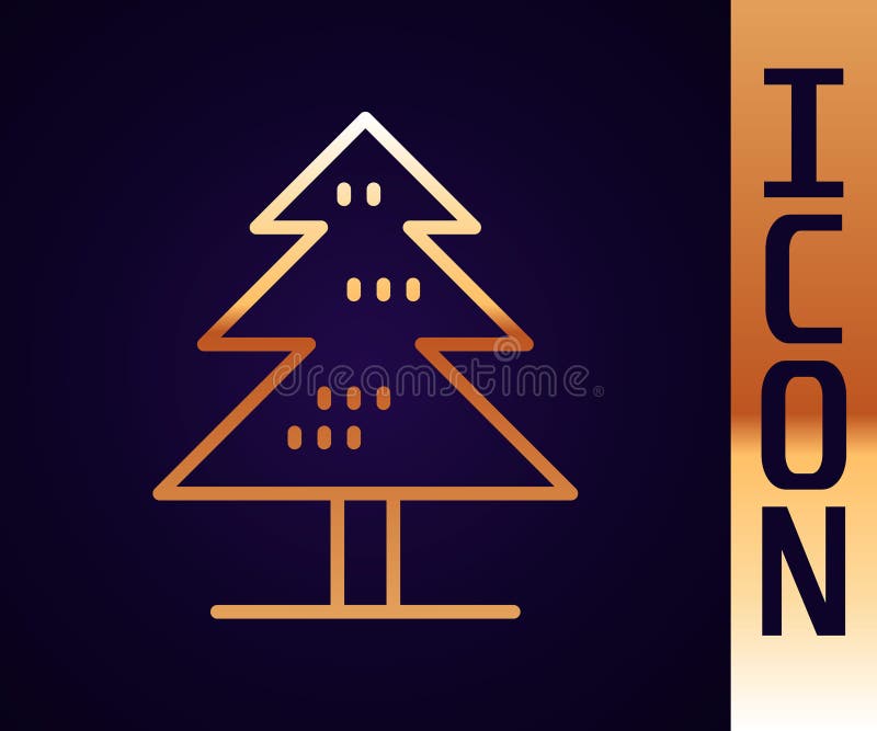 Gold Line Tree Icon Isolated on Black Background. Forest Symbol Stock ...
