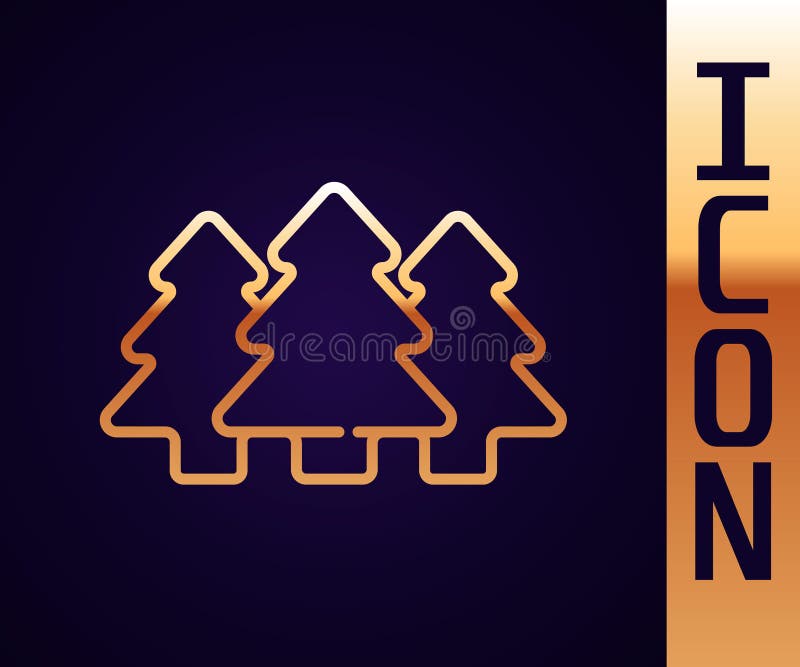 Gold Line Trees Icon Isolated on Black Background. Forest Symbol Stock ...