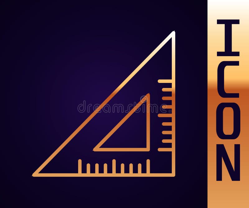Gold Line Triangular Ruler Icon Isolated on Black Background ...