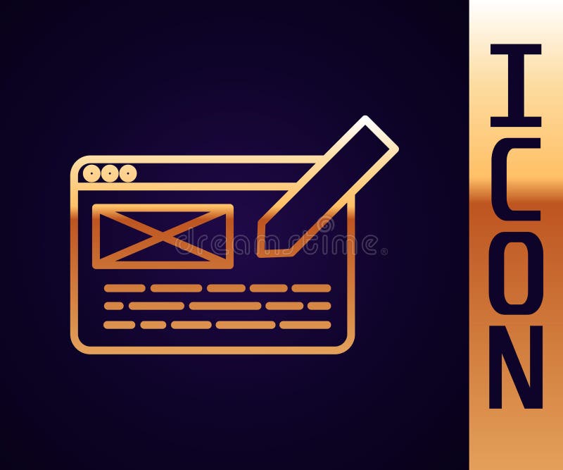 Gold Line UI or UX Design Icon Isolated on Black Background. Vector ...