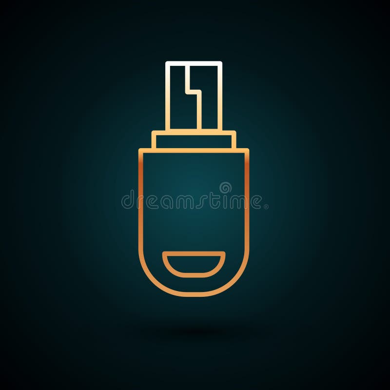 Gold Line USB Flash Drive Icon Isolated on Dark Blue Background. Vector ...