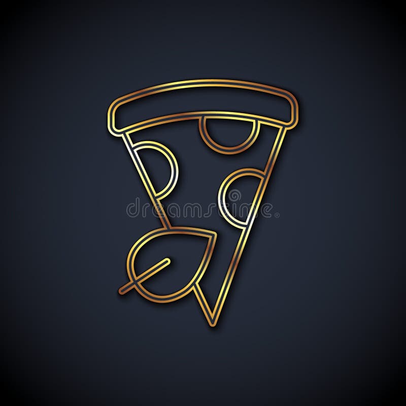 Gold Line Vegan Pizza Slice Icon Isolated on Black Background. Vector ...