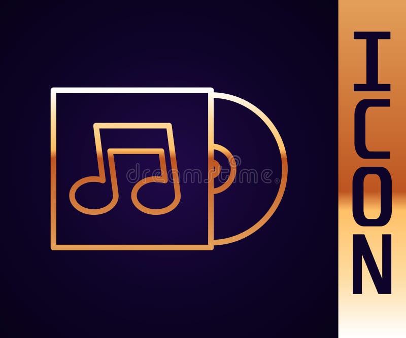 Gold Line Vinyl Disk Icon Isolated on Black Background. Vector Stock ...