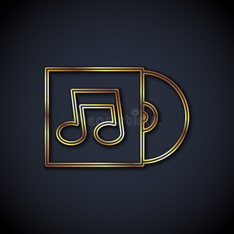 Gold Line Vinyl Disk Icon Isolated on Black Background. Vector Stock ...