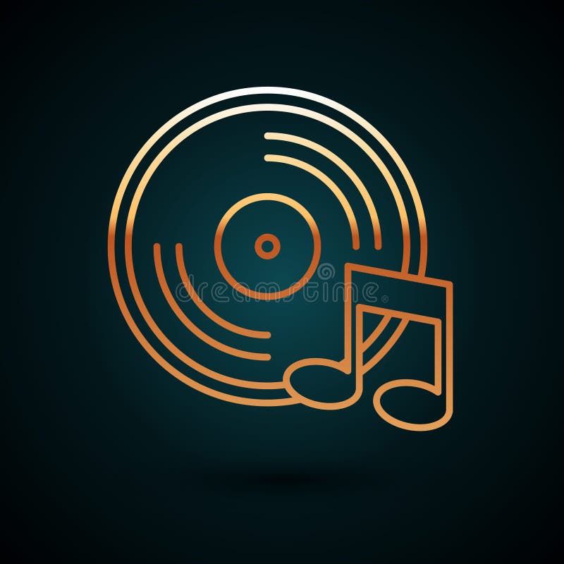 Gold Line Vinyl Disk Icon Isolated on Dark Blue Background. Vector ...